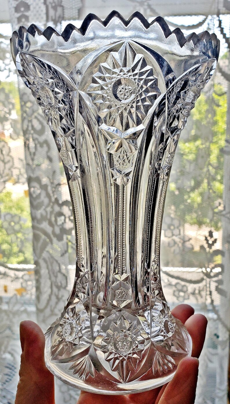 Antique Heisey EAPG Vase: Beaded Panel Sunburst Pattern, 1898-1912 - Etsy