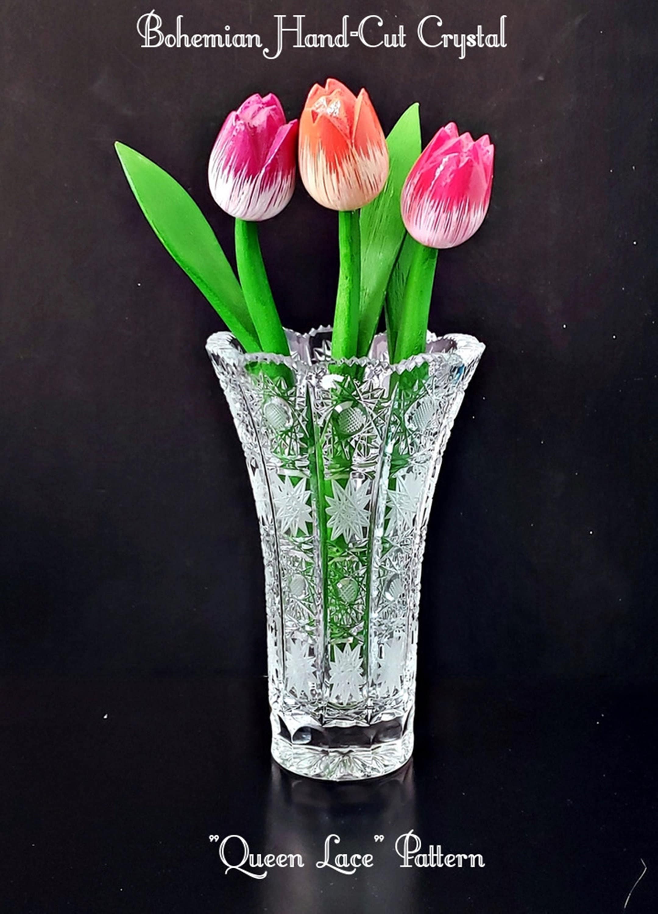 Czech BOHEMIAN Hand-cut Crystal Vase , Queens Lace Pattern, 7, Vintage ...