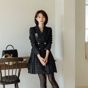 Elegant Formal Party Tweed Dress Korean Style Wedding Guest Dress ...