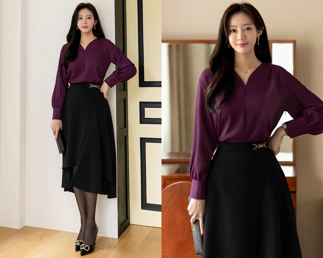 Formal Puff Sleeve Back Button Blouse Korean Style Women's Formal ...