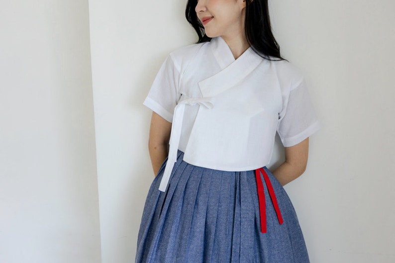 Handmade Modern Hanbok Linen Wrap Blouse for Women Korean | Etsy