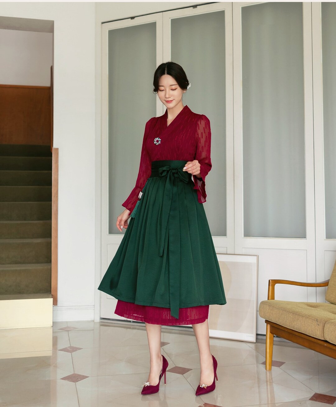 Korean Modern Hanbok Dress Set for Women Korea Traditional Style Midi ...