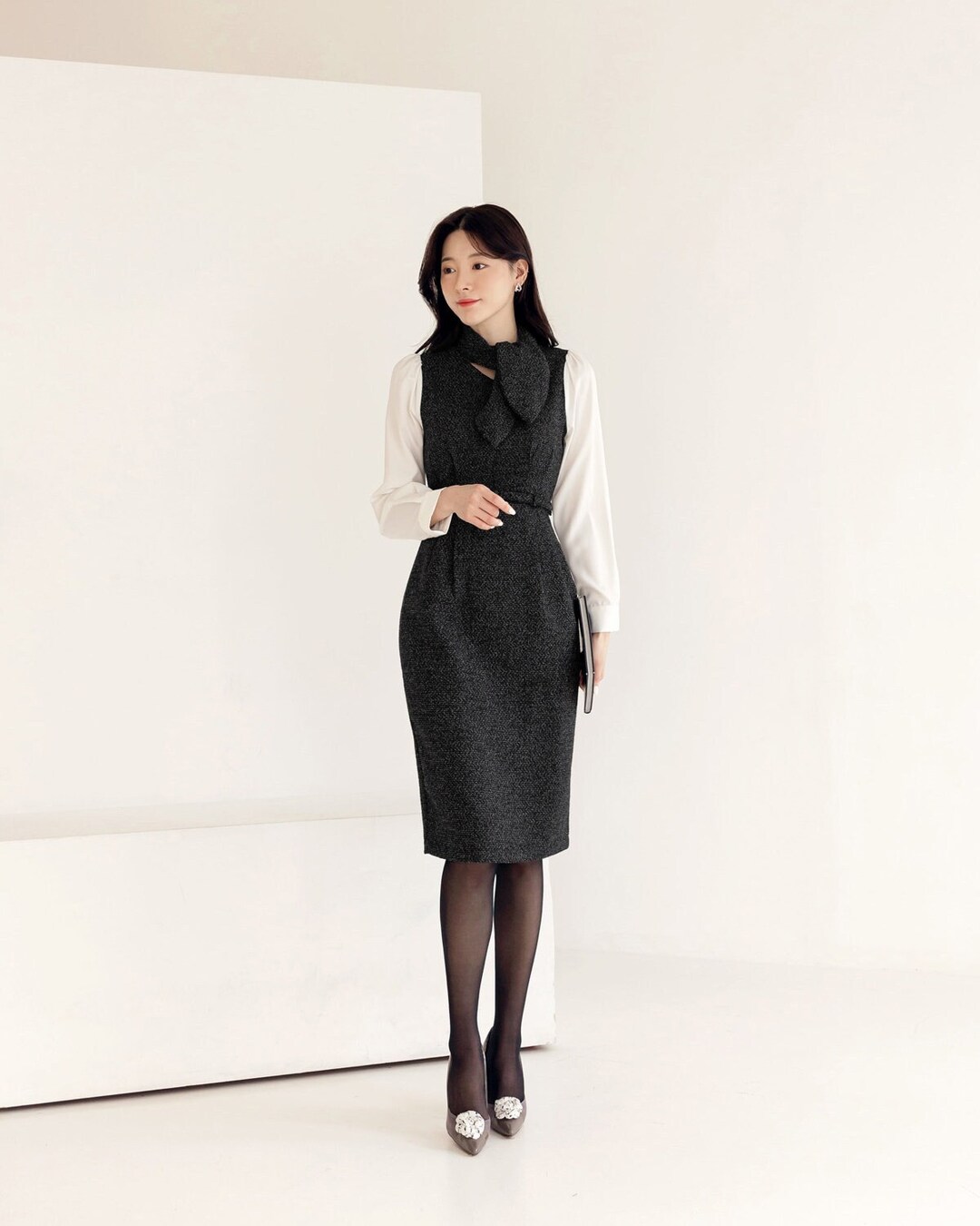 Elegant Formal Party Tweed Dress Korean Style Warm Midi - Etsy