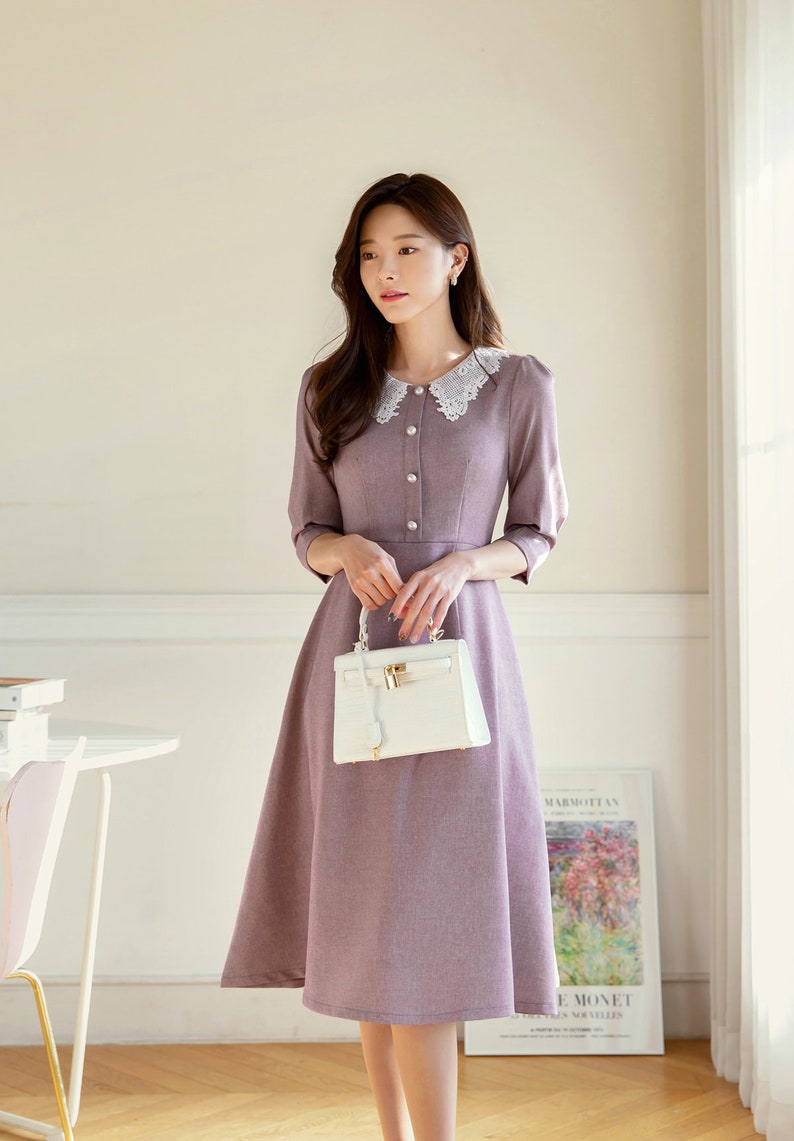 Elegant Formal Autumn Dress Korean Style Long Sleeve A-line - Etsy