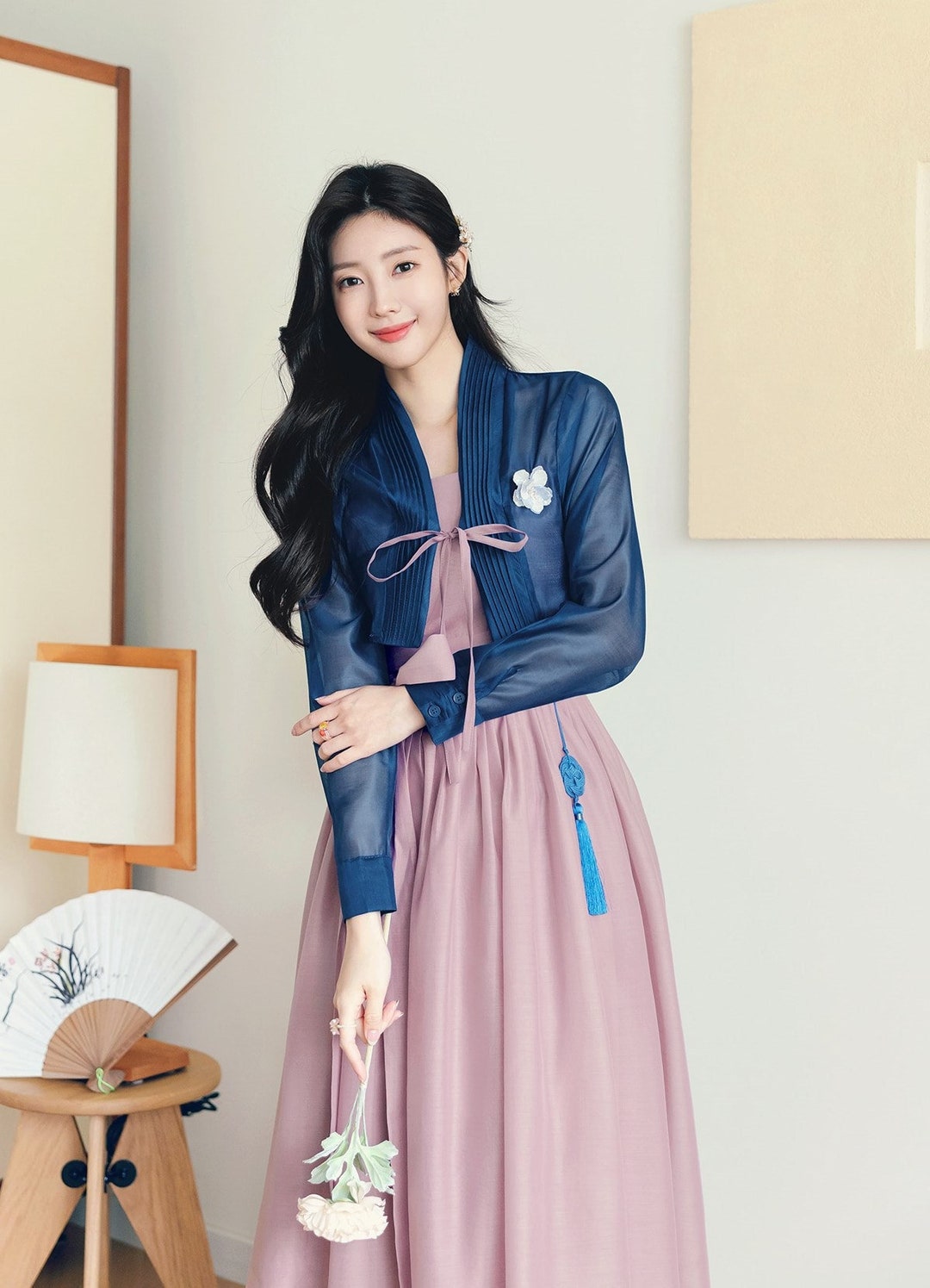 Sleeveless Modern Hanbok Organza Flared Long Dress Korean Modern Hanbok ...