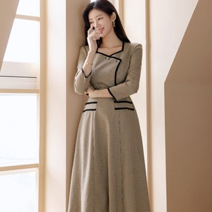 Checkered Plus Size Formal Flared Dress Korean Style Wedding - Etsy