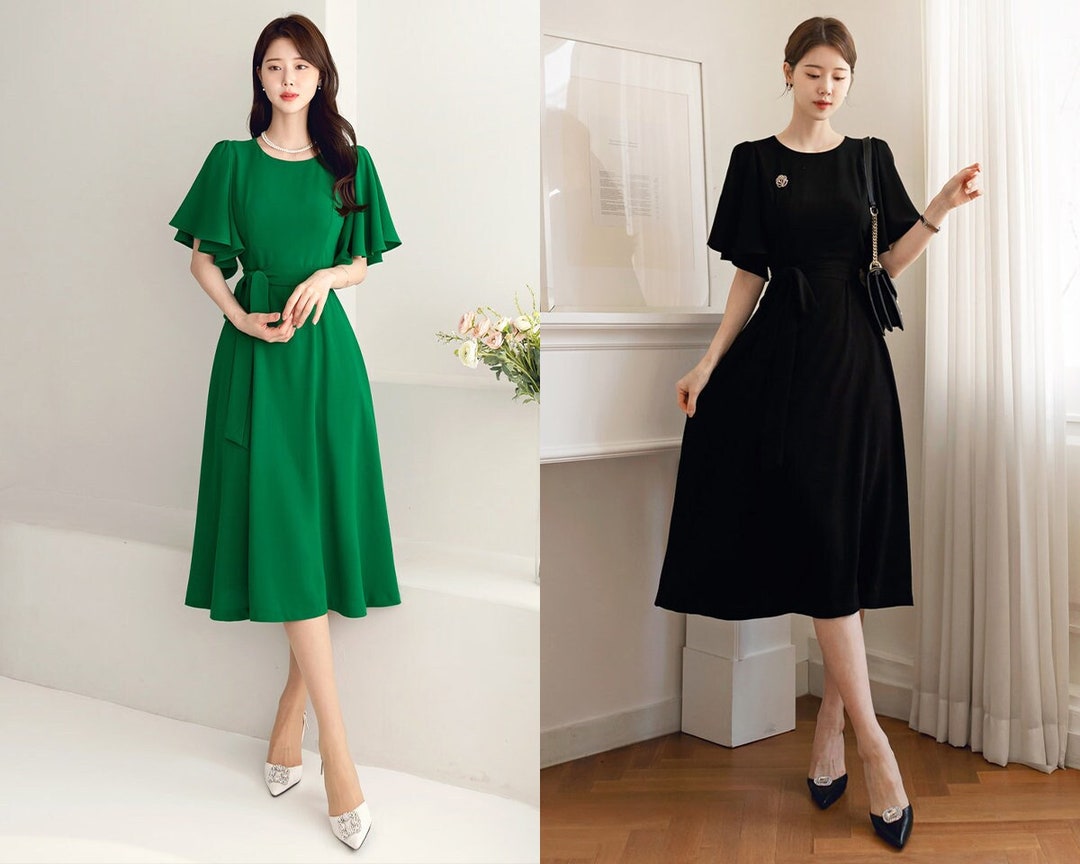 Elegant Formal Party Midi Dress Korean Style Wedding Guest Dress ...