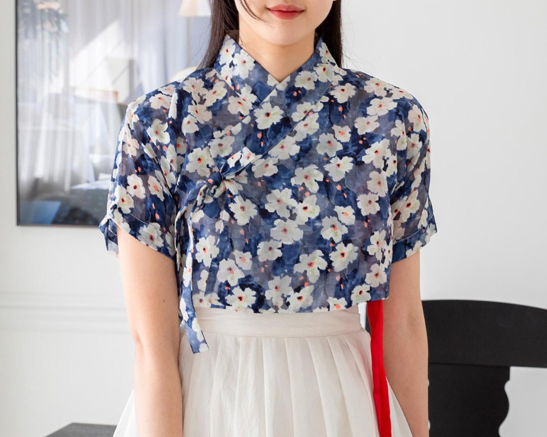 Handmade Modern Hanbok Floral Sheer Blouse Jeogori Shirt Etsy