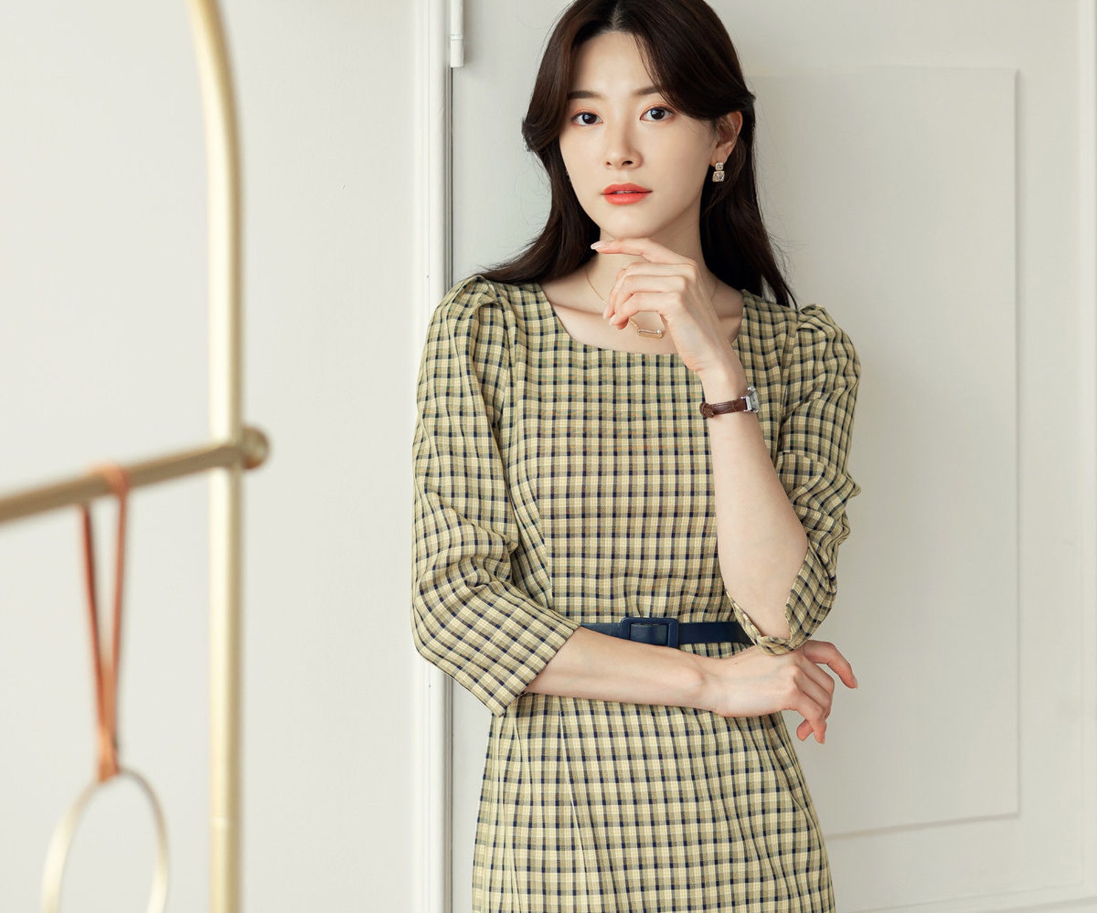 Elegant Formal Check Midi Dress Korean Style Wedding Guest - Etsy