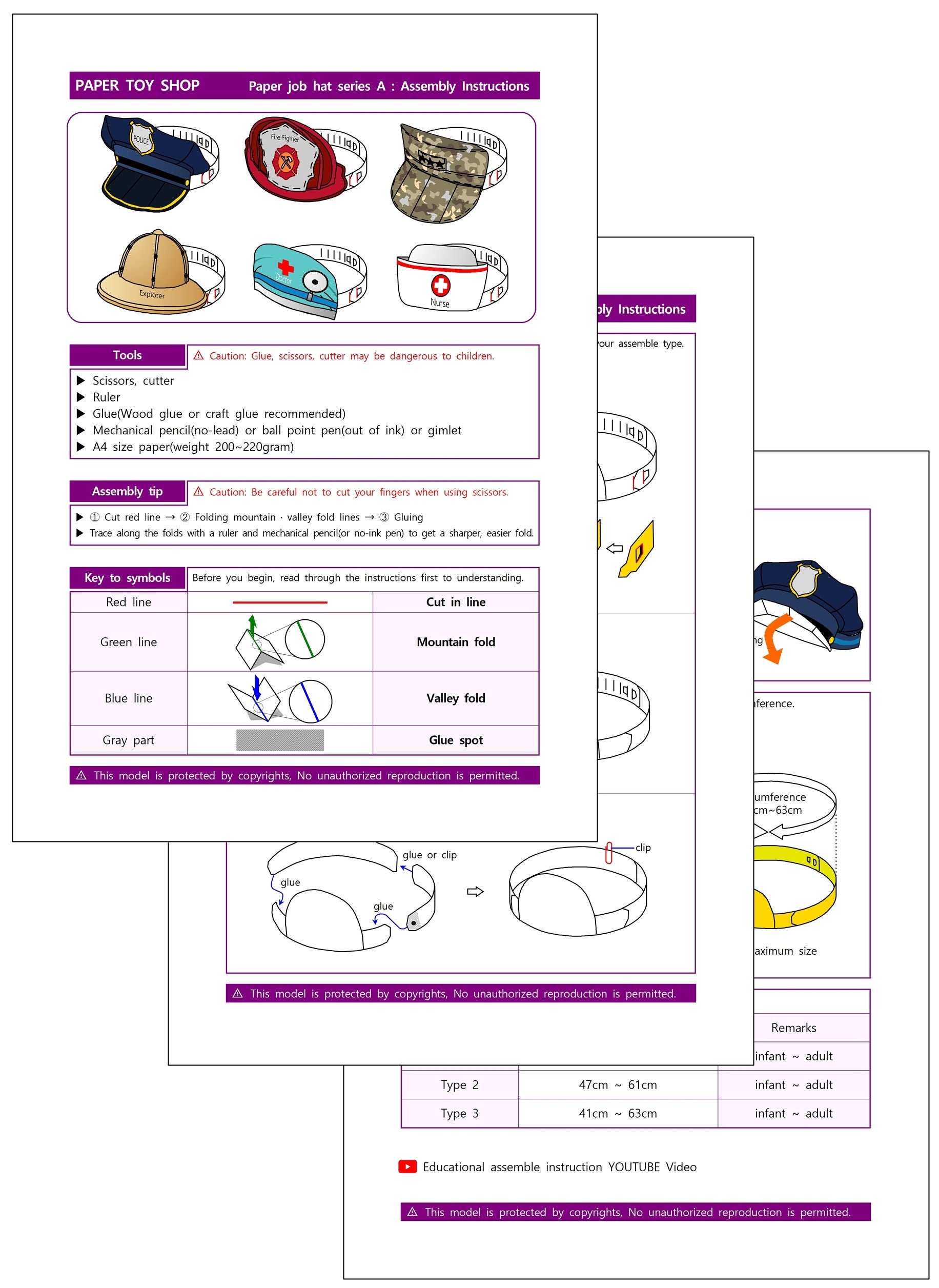 Paper Job Hat Series A, X6 Hats Set, Job Headband, Job Cap, Police Cap ...