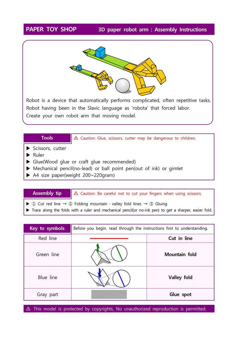 Paper Robot Arm 3 Fingers Robot DIY Robot Arm 3D Robot Arm | Etsy