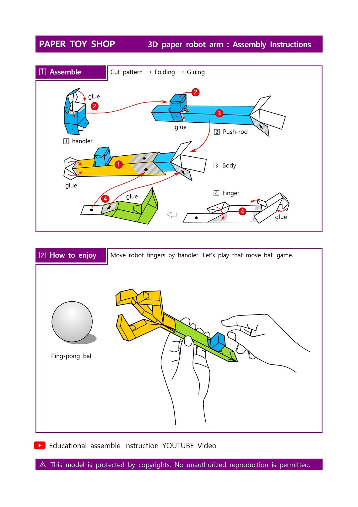 Paper Robot Arm 3 Fingers Robot DIY Robot Arm 3D Robot Arm | Etsy