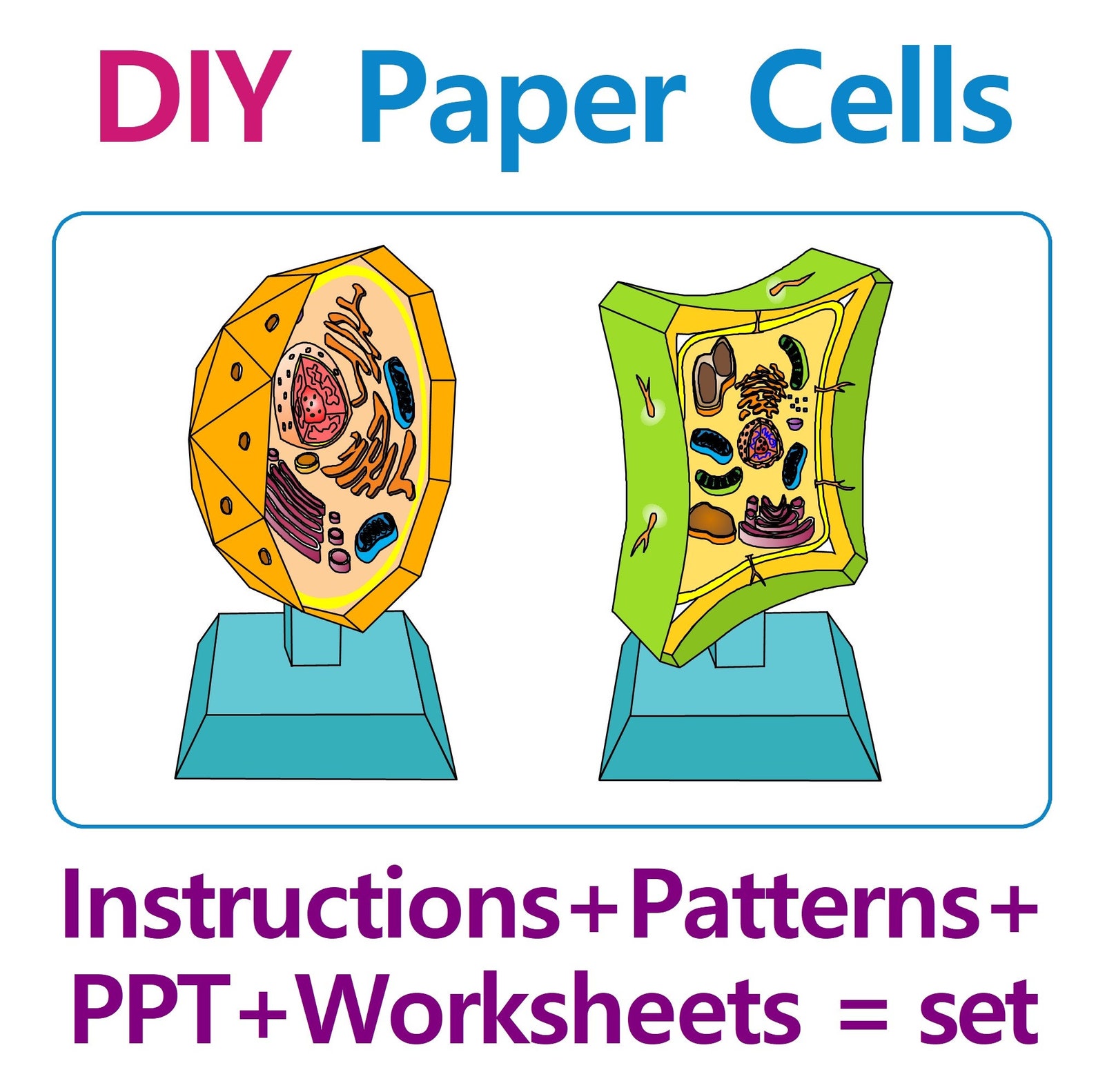 DIY 3D Paper Cells Models, 3D Paper Animal Cell, Paper Plant Cell ...