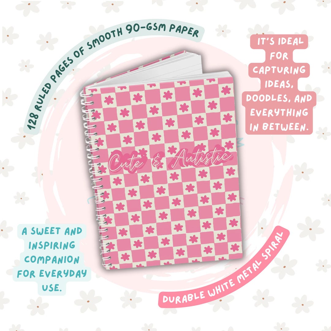 Checkered Flower Spiral Notebook, Cute & Autistic Design, Perfect for ...
