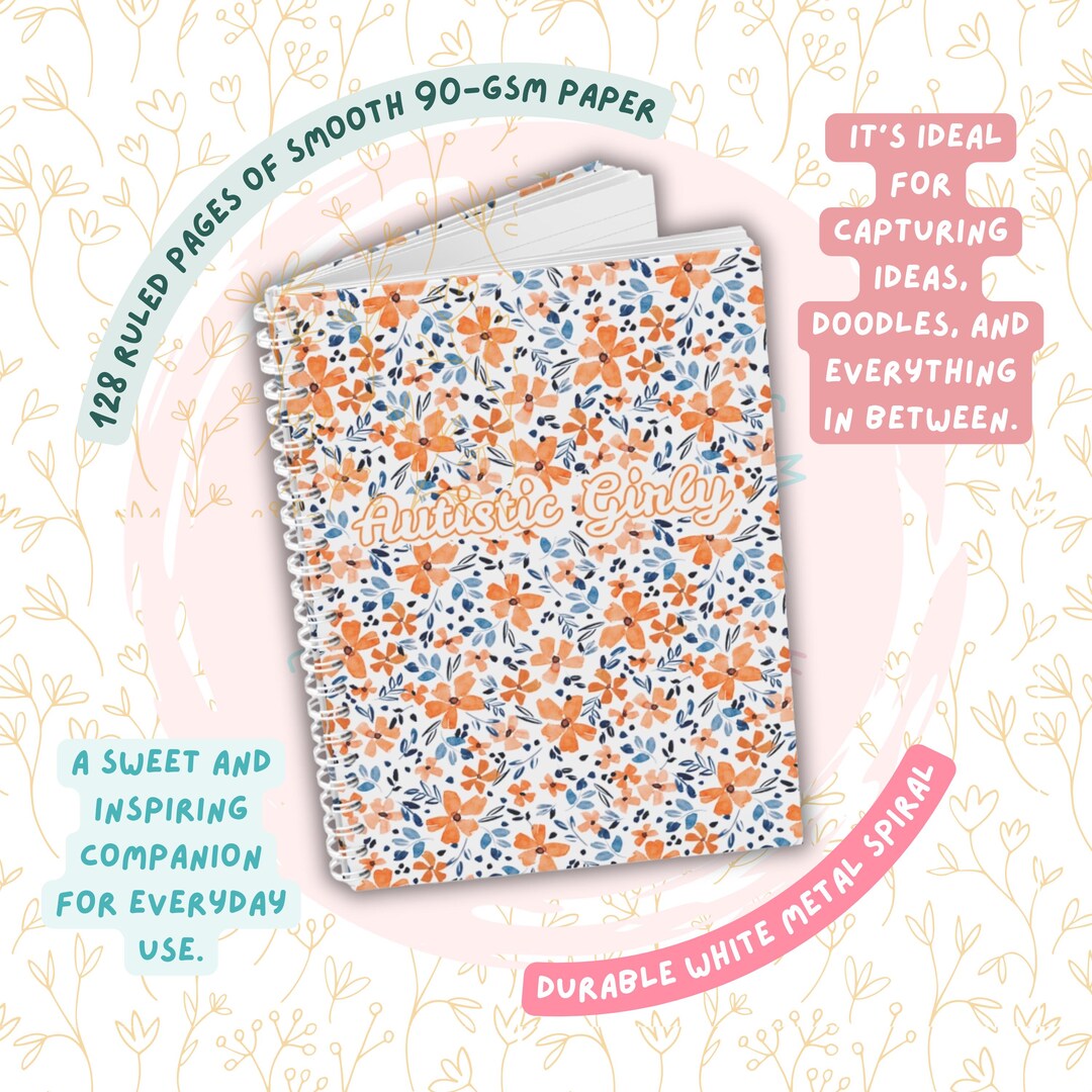 Orange Flower Spiral Notebook, Autism Girly and Cute Design, Perfect ...