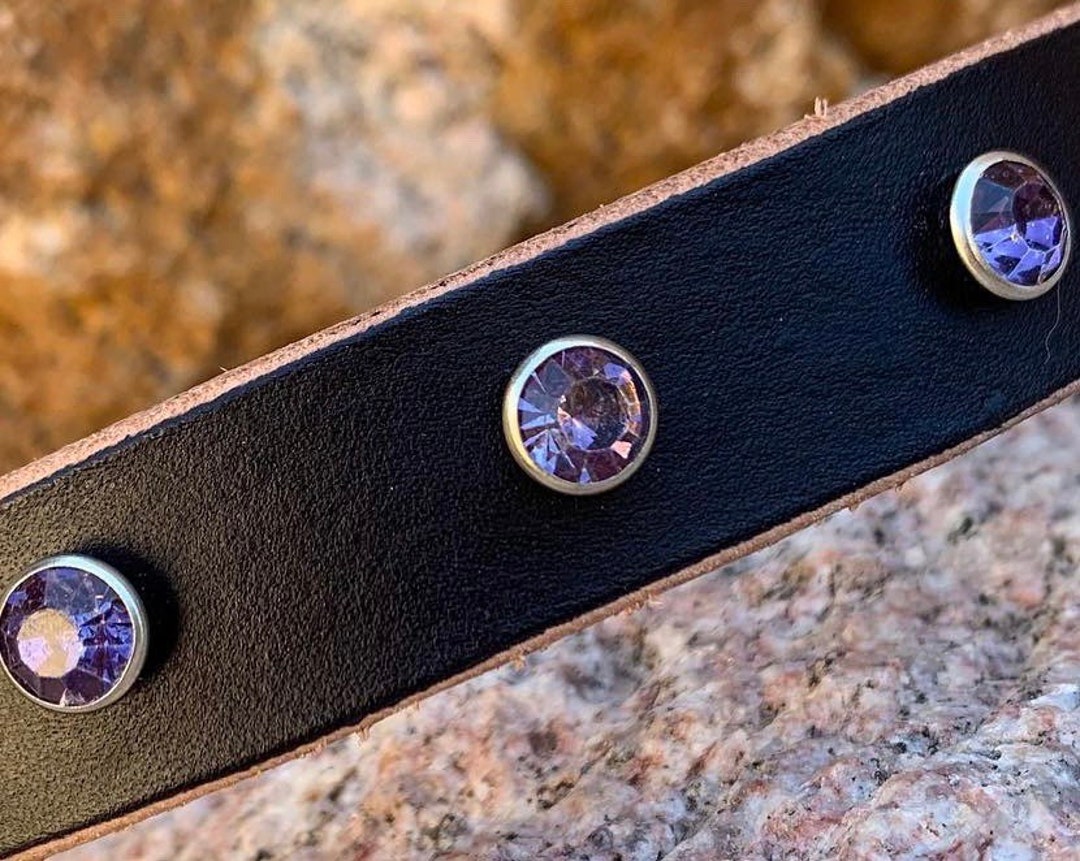 Black Leather Pretty Dog Collar. Rhinestone Dog Collar With - Etsy