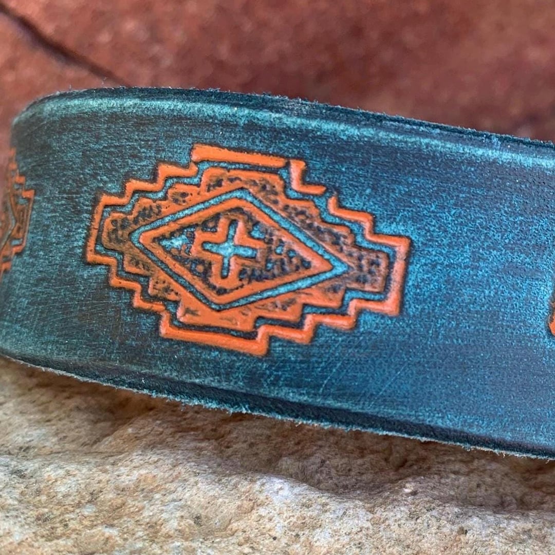 Teal Leather Dog Collar, Western Collar, Collar With Diamonds, Rust ...