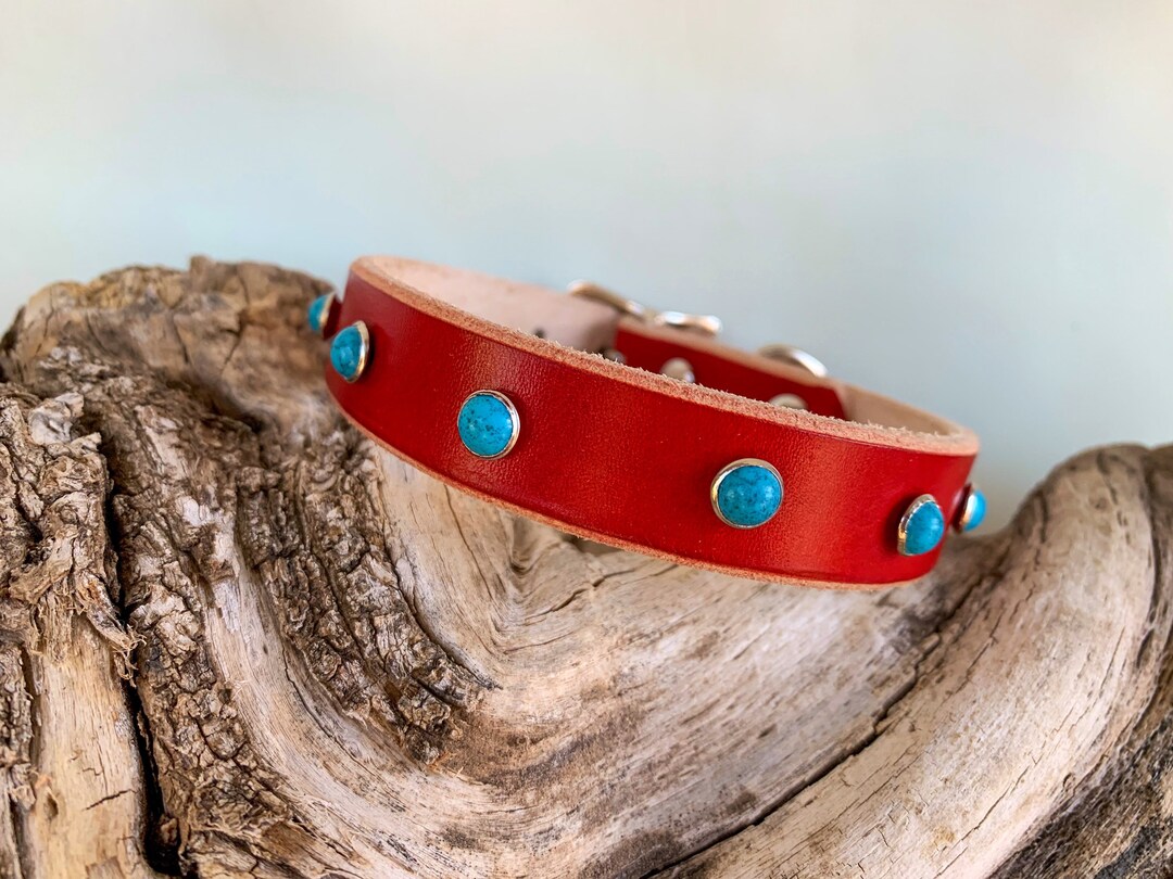 Solid Red & Turquoise Leather Dog Collar. Pretty Collar. - Etsy