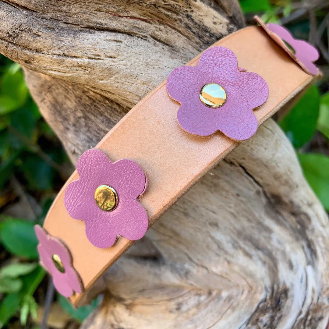 Pretty Purple Dog Collar With Flowers. Stylish Leather Dog - Etsy