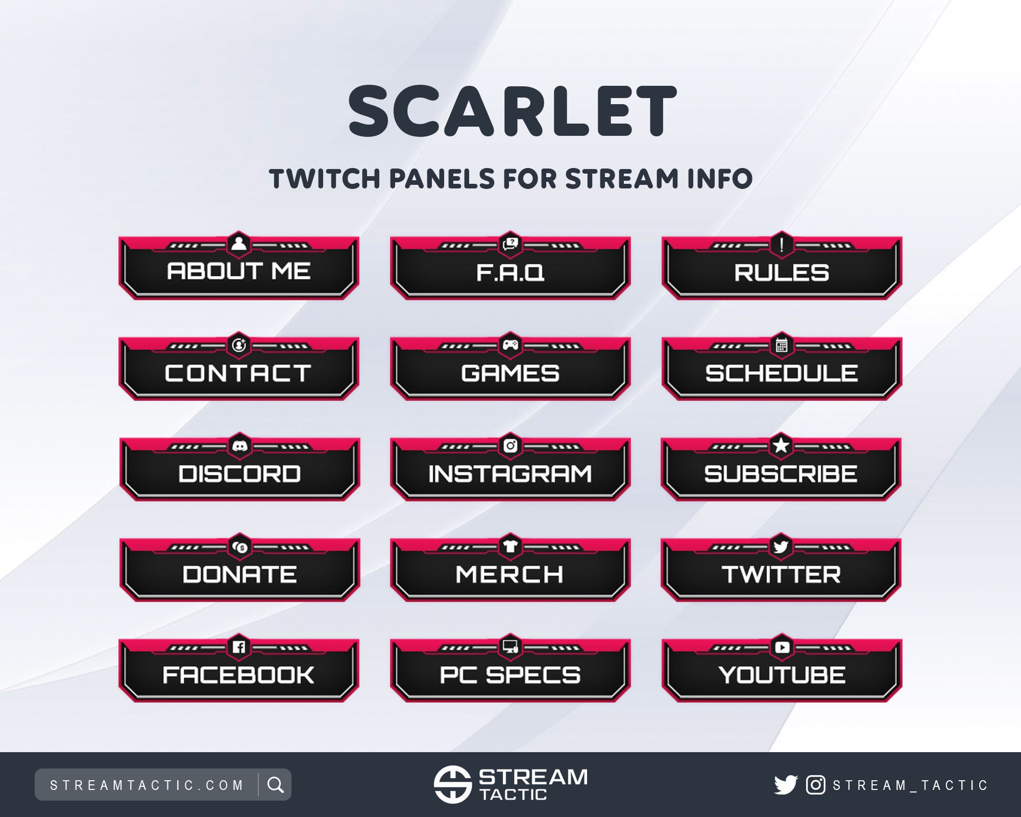 Scarlet Red Twitch Panels Instant Download Ready-made Stream Graphics ...