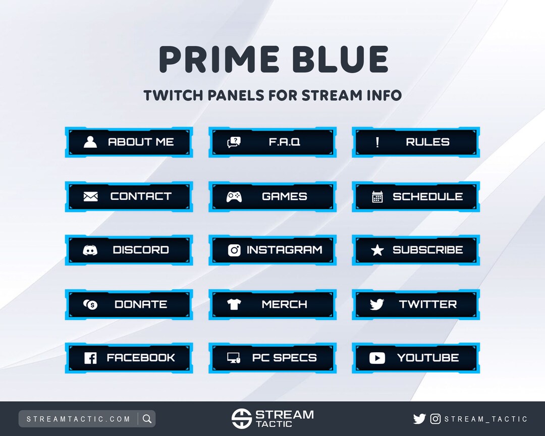 Prime Blue Blue Twitch Panels Instant Download Ready-made Stream Graphics for Streamers of All ...