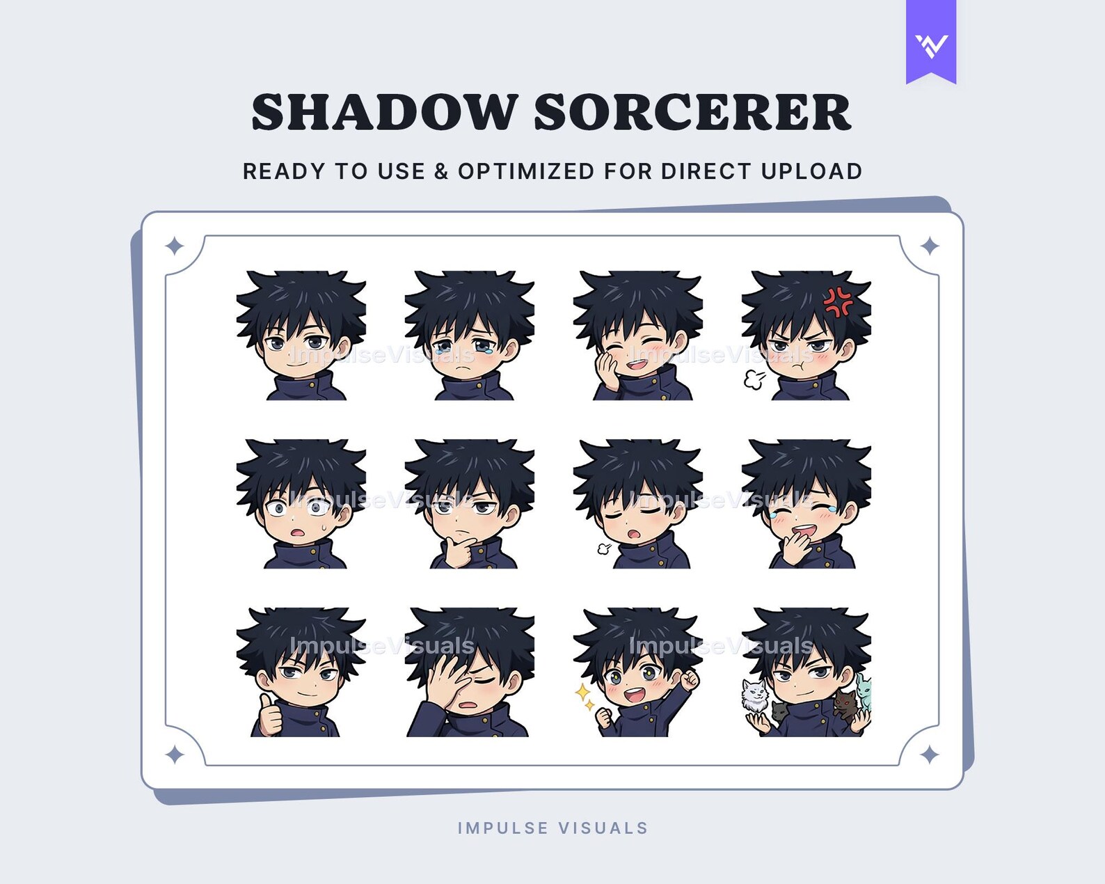Chibi Anime Sorcerer Twitch Emotes Pack | Kawaii Stream Reaction Emotes ...
