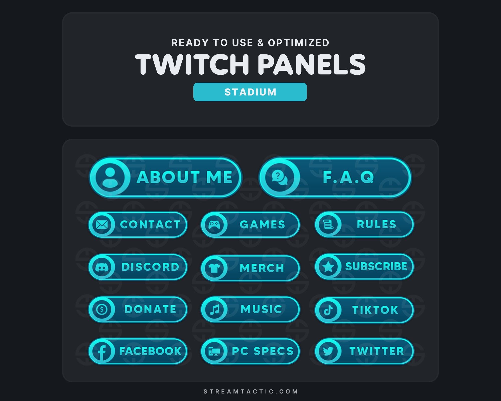 Stadium | Teal Twitch Panels | Instant Download | Ready-made Stream ...