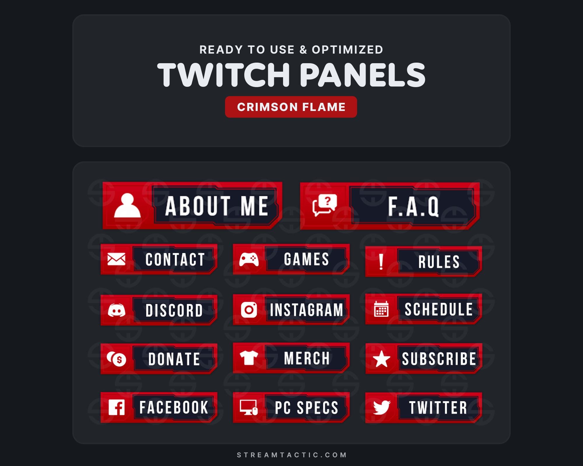 Crimson Flame | Red Twitch Panels | Instant Download | Ready-made ...