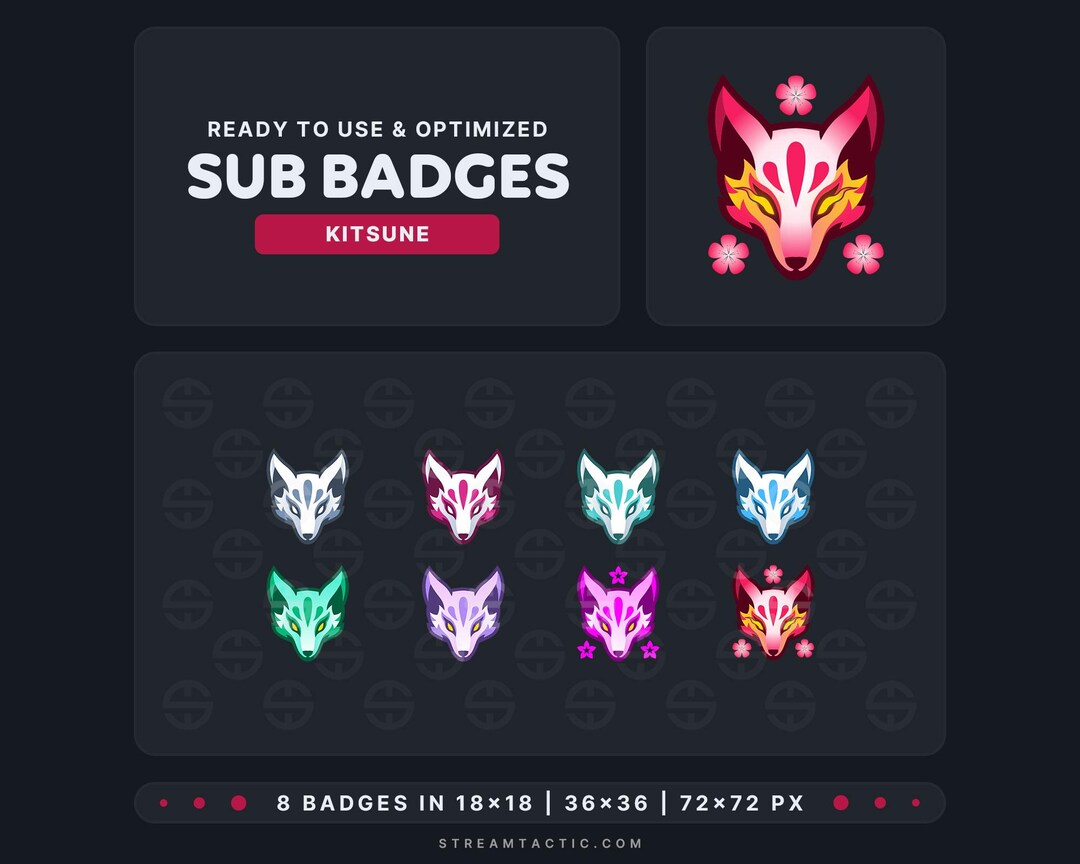 Kitsune | Twitch Bit / Sub Badges | Magical Fox | Instant Download ...