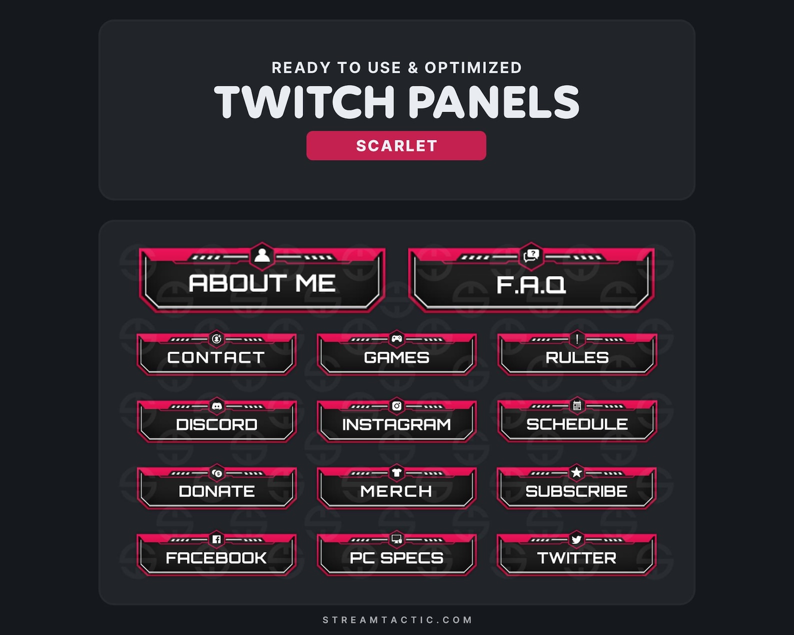 Scarlet | Red Twitch Panels | Instant Download | Ready-made Stream ...