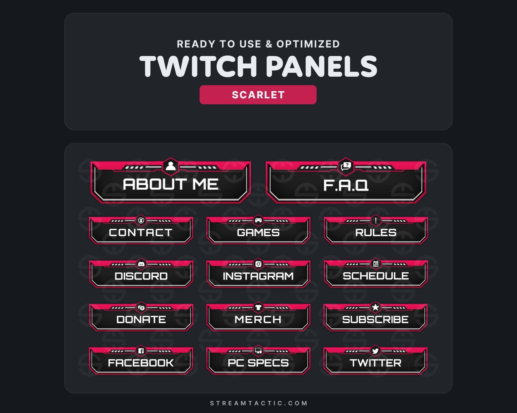Scarlet | Red Twitch Panels | Instant Download | Ready-made Stream ...