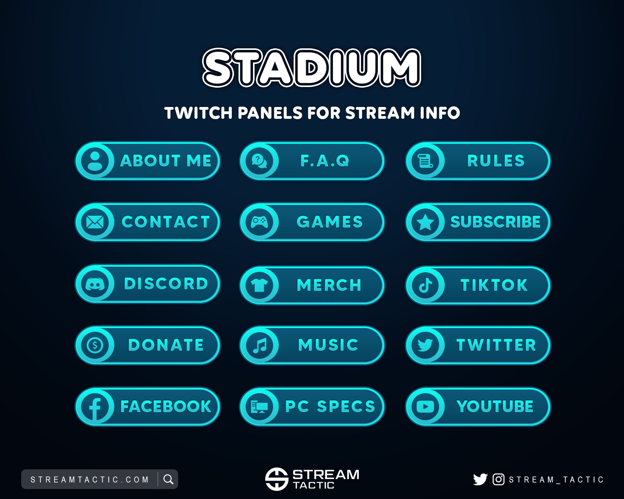 Stadium Teal Twitch Panels Instant Download Ready-made Stream Graphics ...