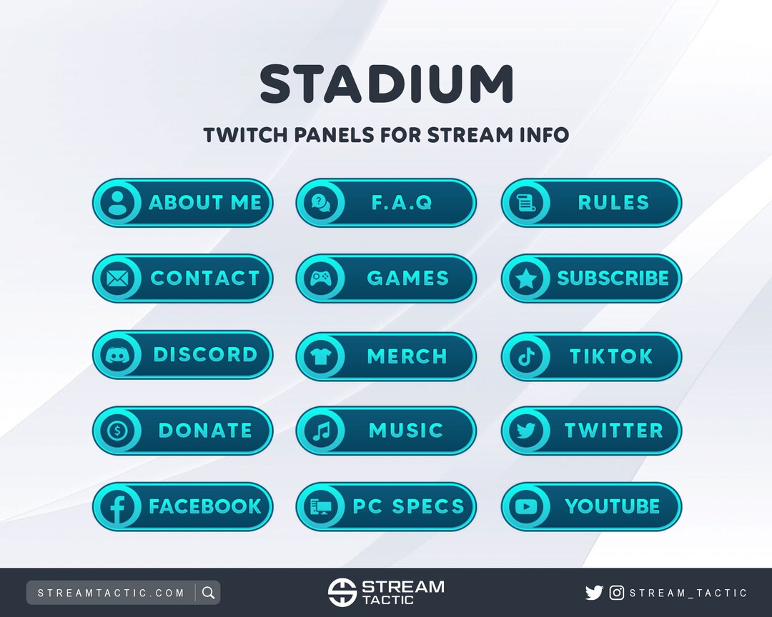 Stadium Teal Twitch Panels Instant Download Ready-made Stream Graphics ...
