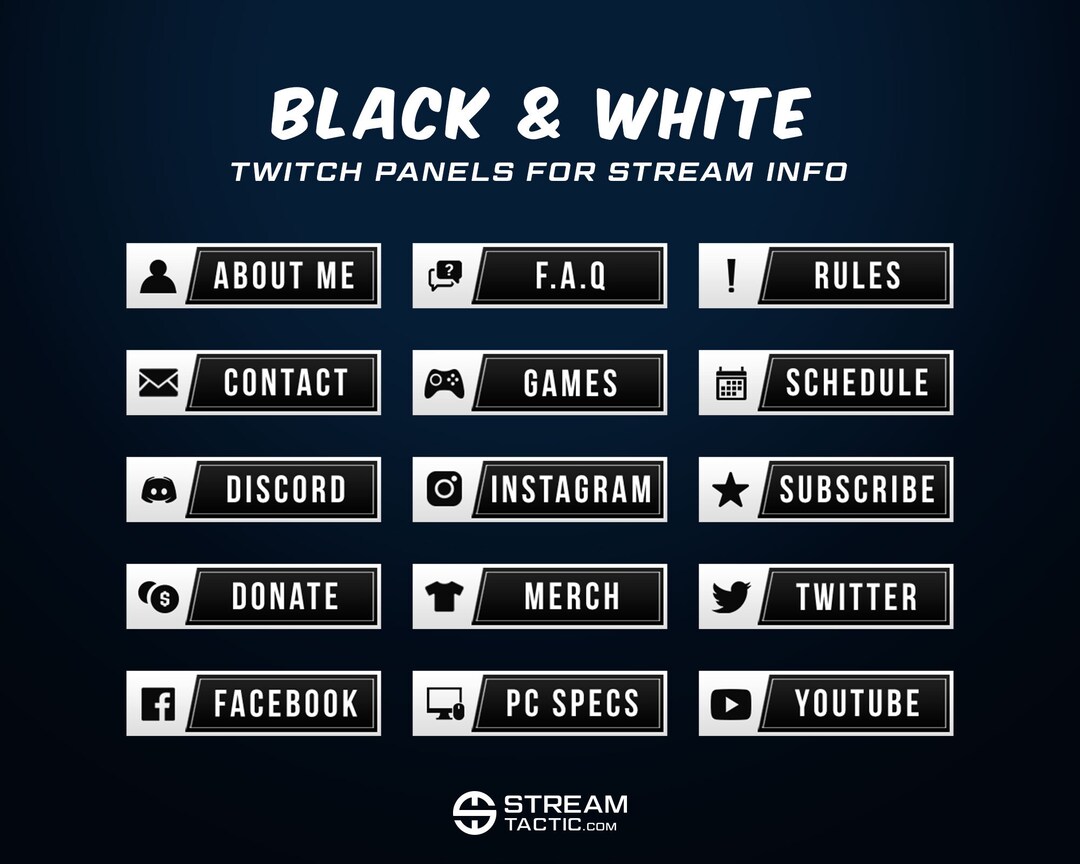 Black and White Twitch Panels Instant Download - Etsy