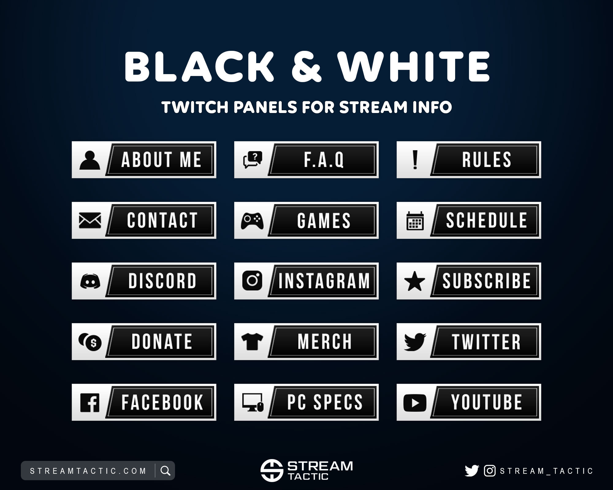 Black and White Twitch Panels Instant Download Ready-made Stream ...