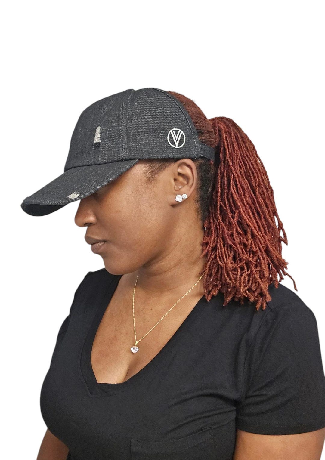 UNSTRUCTURED Black Distressed Backless Satin Lined Adjustable Baseball ...