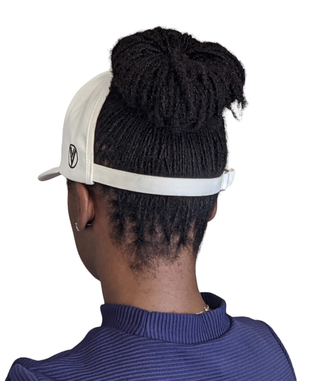 White Satin Lined Backless Cap With Black Logo for Locs, Natural Hair ...
