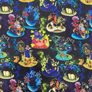 Disney Villain Fabric Character Collage 100% Cotton Fabric by the Yard ...