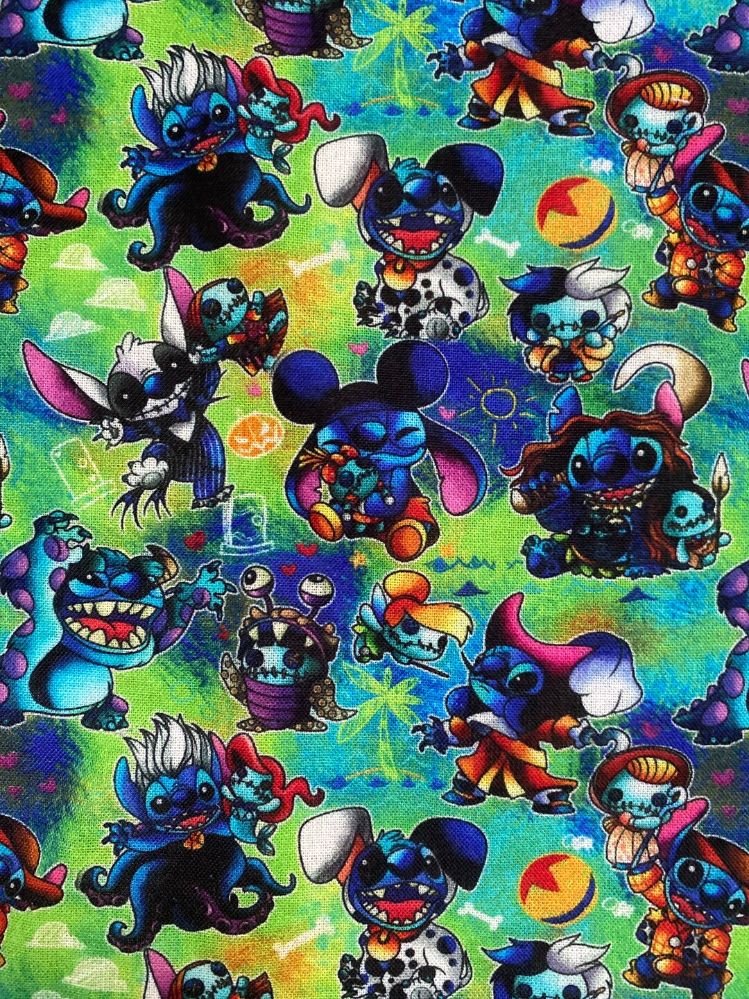 Stitch Fabric 100% Cotton Fabric by the Yard Disney Green Background ...