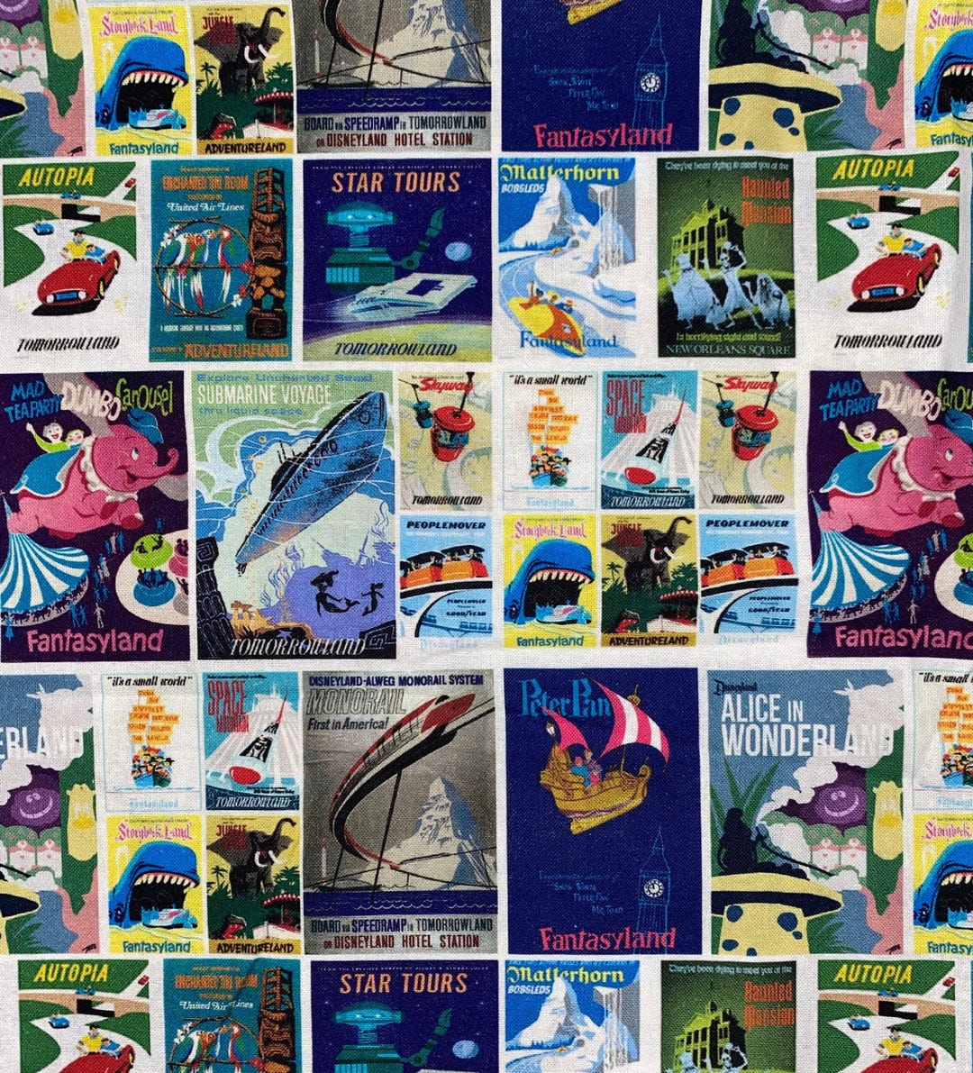Disney Vintage Attraction 100% Cotton Fabric by the Yard Inspired by ...
