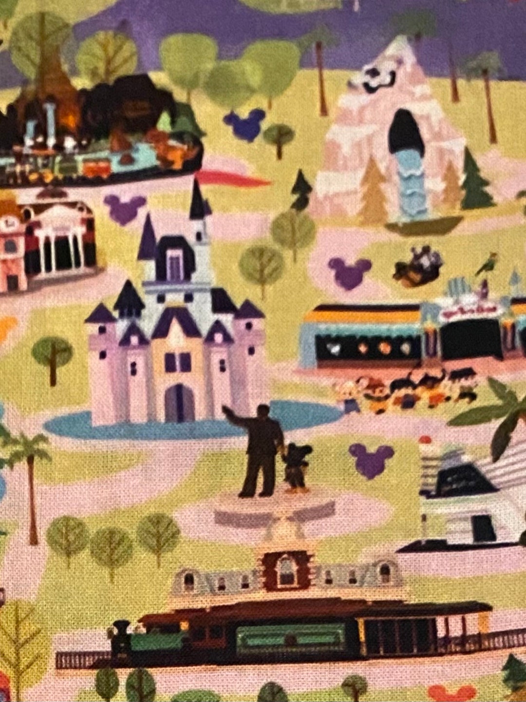 Disneyland Park Map 100% Cotton Fabric by the Yard Magic Kingdom ...