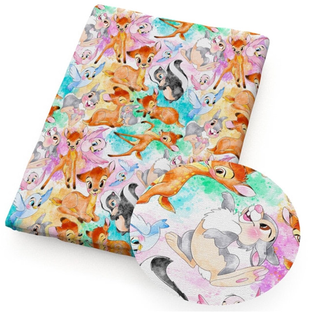 18x10” Disney Bambi Fabric 100% Cotton Fabric Remnant Disney Watercolor ...
