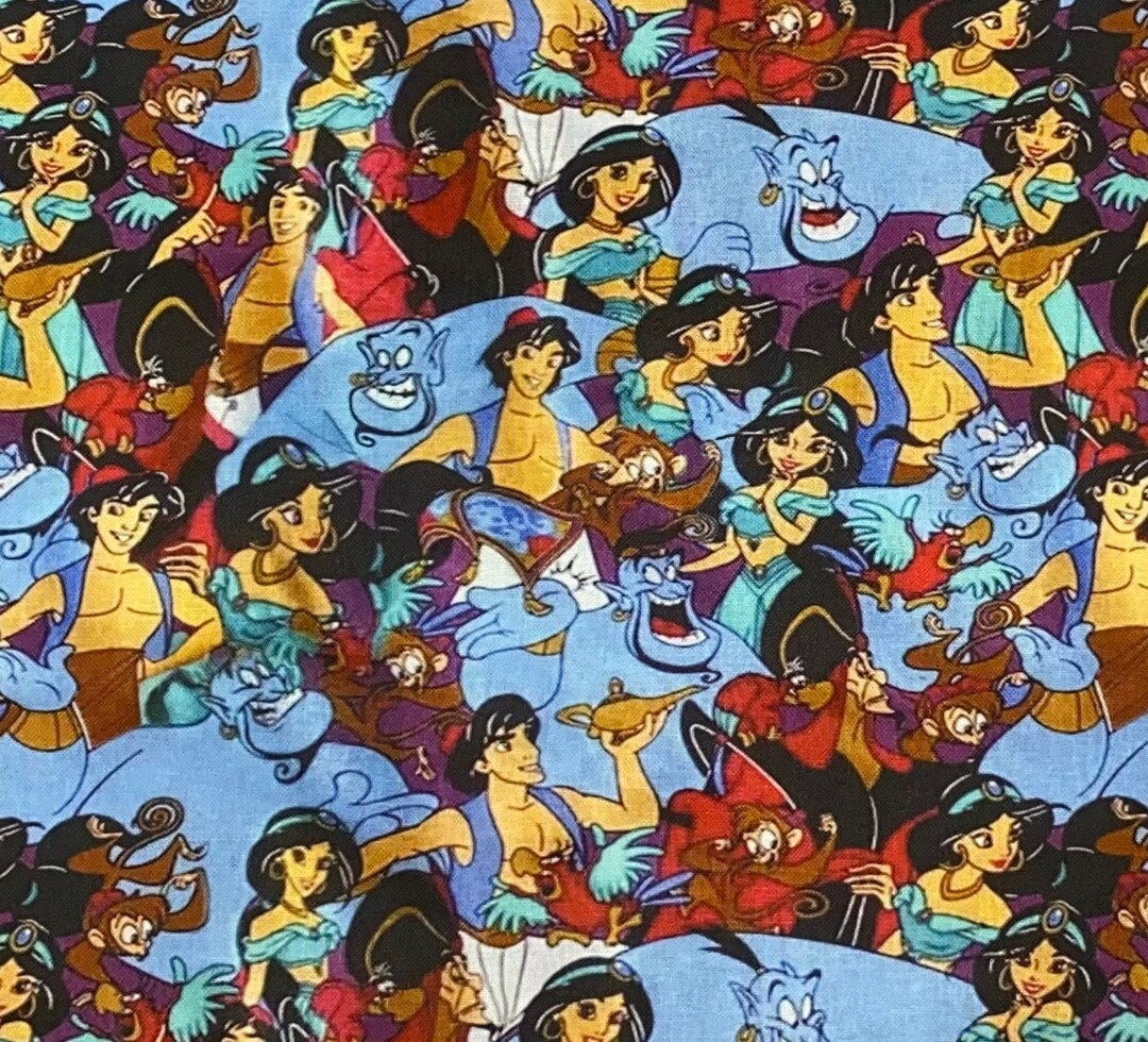 18x10 Disney Aladdin Fabric 100% Cotton Fabric Remnant Disney Collage ...