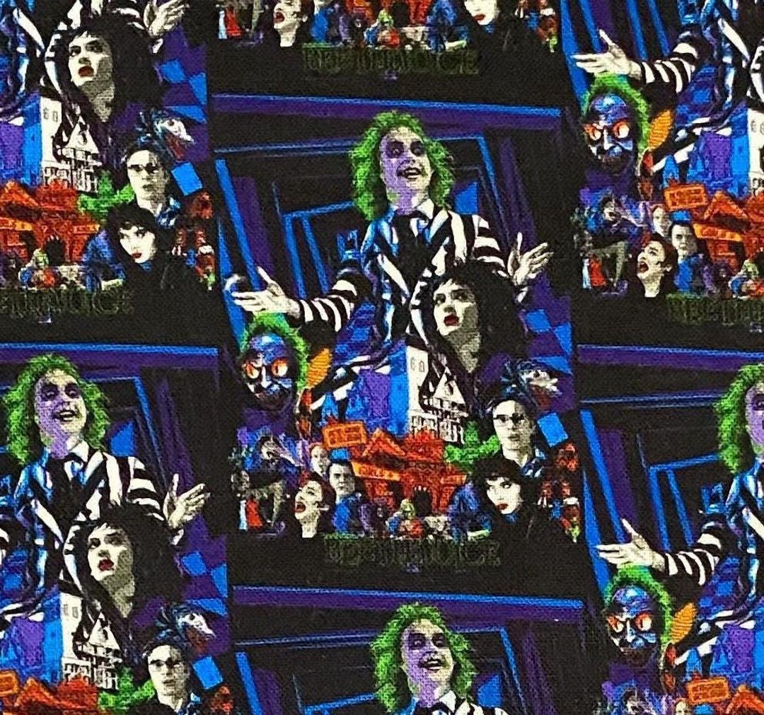 18x10 Beetlejuice Fabric 100% Cotton Fabric Halloween Tim Burton Inspired Fabric Beetle Juice ...