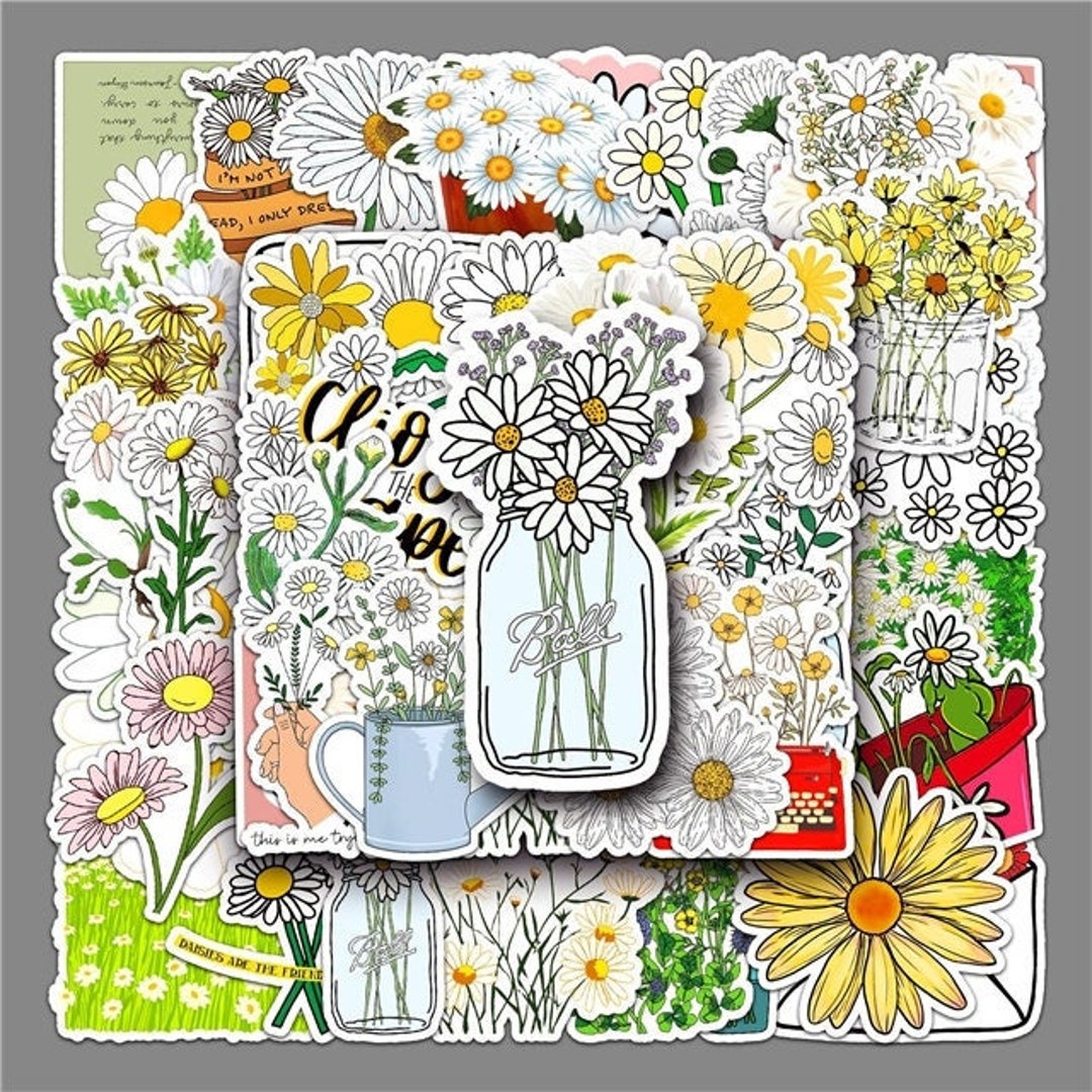 Daisy Flower Stickers Pack | Water Resistant | Laptop Stickers | Water ...