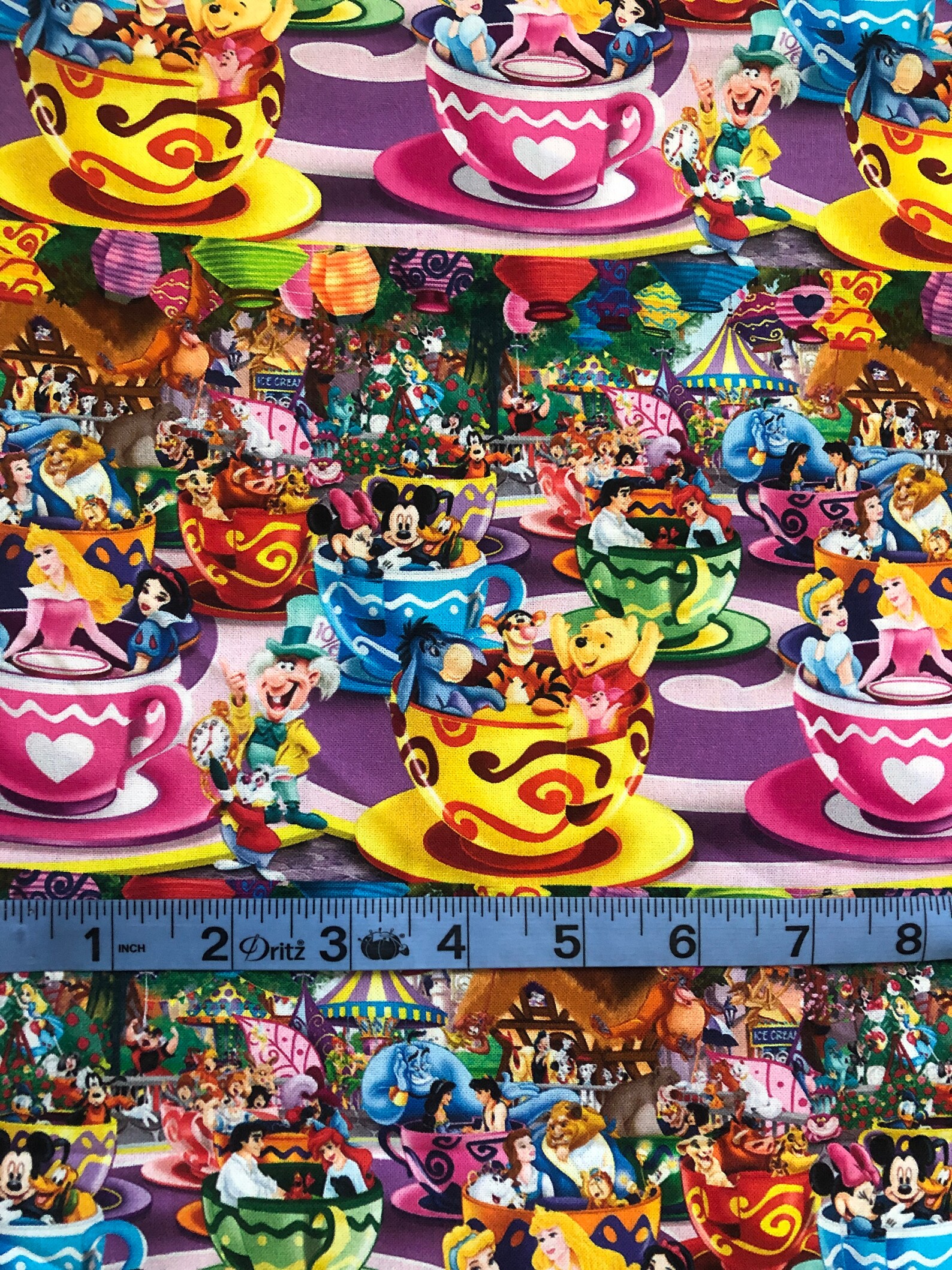 Disney Teacup Character Collage 100% Cotton Fabric by the Yard Princess ...