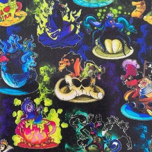 Disney Villain Fabric Character Collage 100% Cotton Fabric by the Yard ...