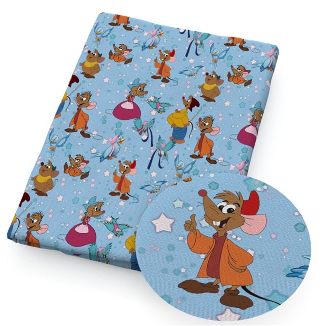 18x10 Cinderella Fabric Collage 100 Cotton Fabric Remnant Disney Mice Jaq Gus Blue Birds Sewing