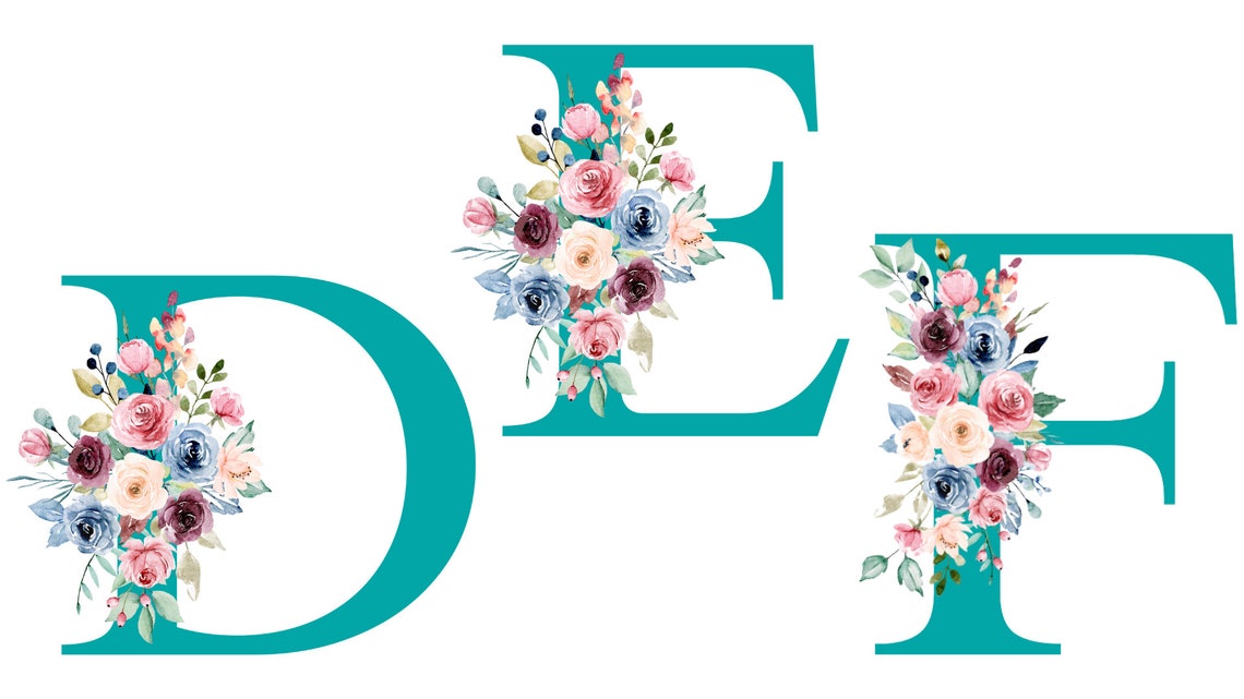 Teal Floral Alphabet Flower Monogram Letters, PNG Download Sublimation ...
