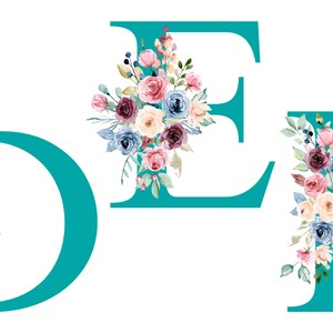 Teal Floral Alphabet Flower Monogram Letters, PNG Download Sublimation ...